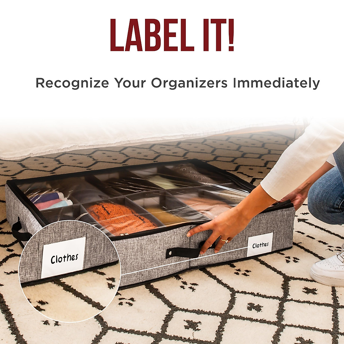 SHIZZO Adjustable Underbed Storage Solution Organizer Bin 30x24.5x5.3 inches Set of 2 - 20 Adjustable Dividers - Use as Shoe Storage or Under Bed Drawers - For Shoes, Clothes, Boots, Toys - Up to 12 Shoes Each organizer - For Closet, Under Bed, Shoe Rack,