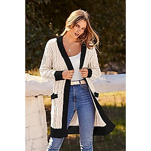 PRETTYGARDEN Women's 2024 Fall Cable Knit Cardigan Sweaters Casual Long Sleeve Open Front Loose Outerwear Coats (Beige,Medium)