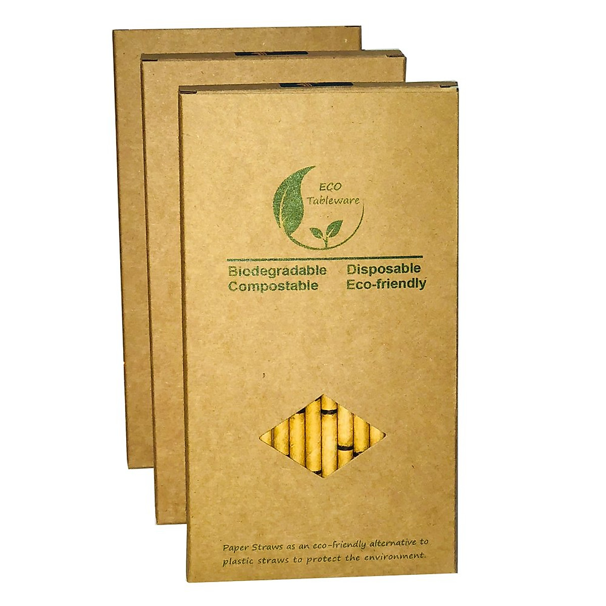 Yellow Bamboo Drinking Paper Straws To Replace Plastic Straws, 100 Count 100% Organic Environmentally Friendly Bamboo Straws