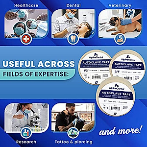 60 Yd. Roll of Autoclave Tape 1/2" – Indicates Sterilization for Dental Tools, Surgical Instruments, & Tattoo Accessories – Heat Tape for Chemical, Dry Heat, & Autoclave Sterilizers by Alpine Dental