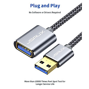 JSAUX USB 3.0 Extension Cable 3.3FT, USB A Male to Female Extension Cord Durable Braided Material Fast Data Transfer Compatible with USB Keyboard, Flash Drive, Hard Drive, Playstation, Xbox-Grey