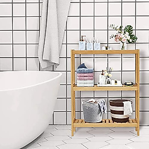 Elepude Bamboo Shelf,Stand Utility Storage Shelf Multifunctional Bathroom Kitchen Living Room Holder Plant Flower Stand (3-Tier)