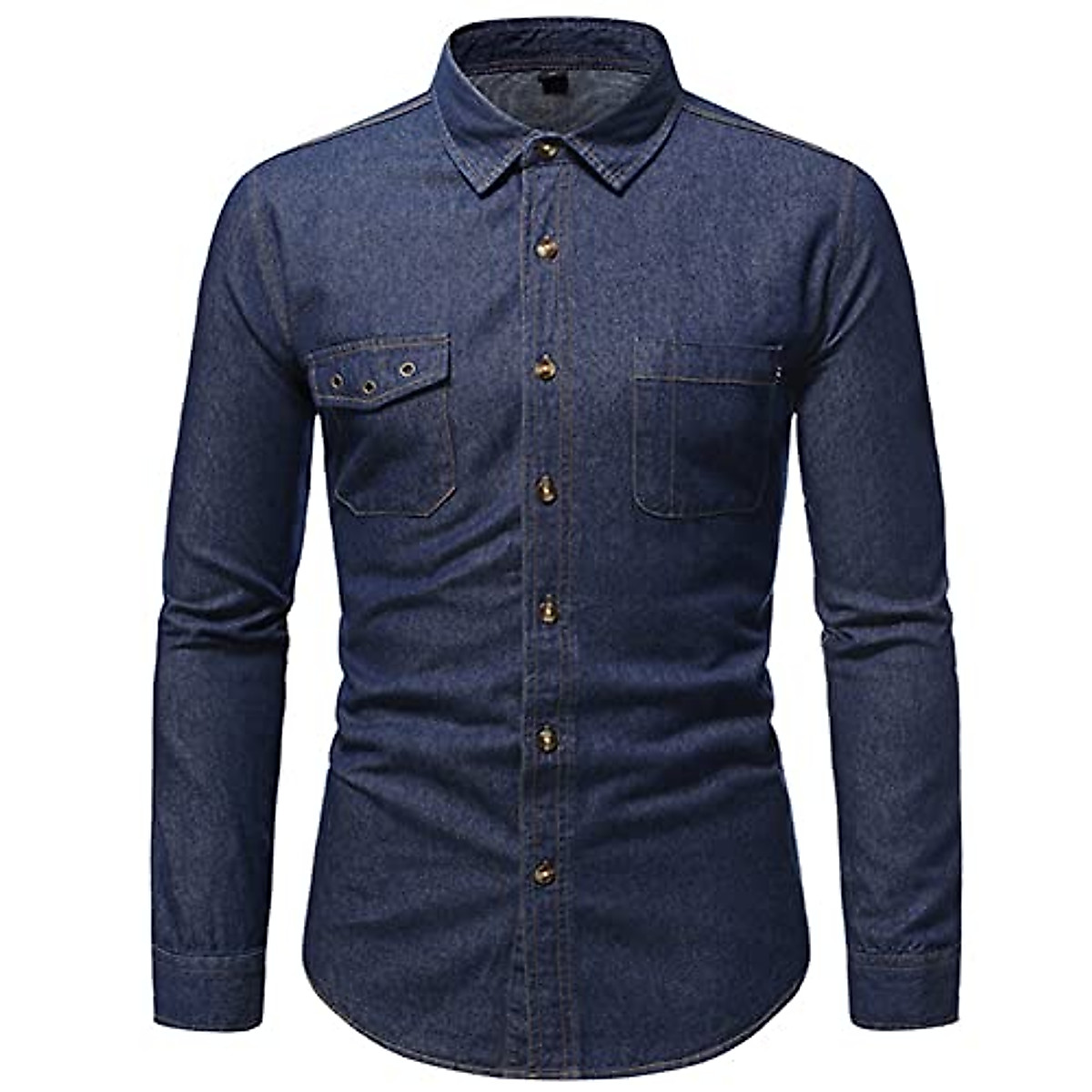 Mens Denim Shirts Vintage Long Sleeve Soft Cotton Pocket Button Up Jeans Shirt Streetwear C214-Light Blue 3XL