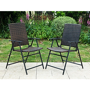 PHI VILLA Rattan Patio Dining Chairs Set of 4,Outdoor Wicker Sling Chairs,Foldable Patio Dining Chairs for Garden,Backyard, Lawn, Porch, Poolside and Balcony,4 Packs