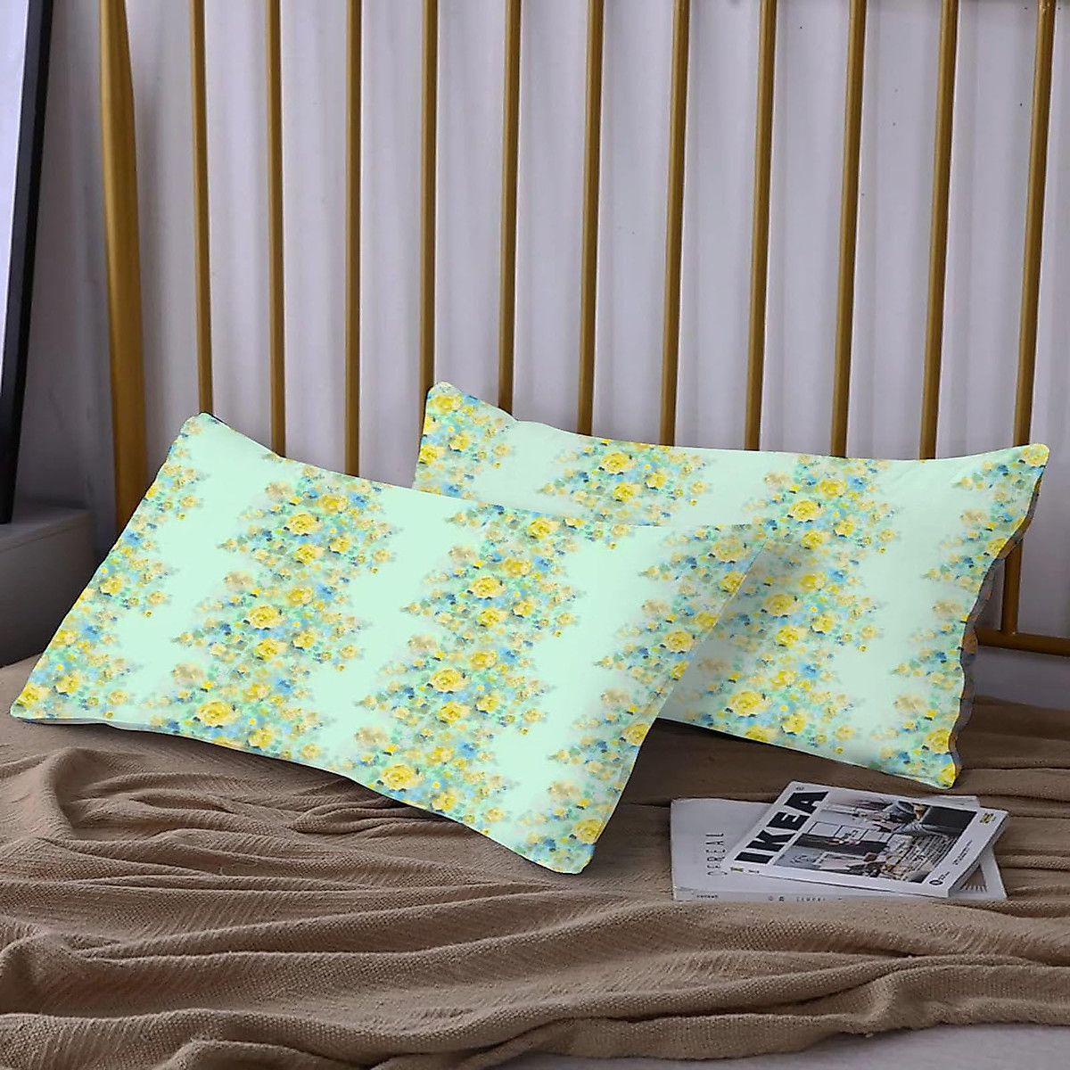 VTKON Green Queen Floral Sheets for Girls Women Adults Botanical Sheets Soft Microfiber Cute Floral Sheets Set for Room Decor with 1 Flat Sheet+ 1 Fitted Sheet+ 2 Pillowcases