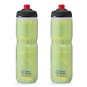 Polar Bottle Breakaway Insulated Water Bottle - BPA Free, Cycling & Sports Squeeze Bottle (Jersey Knit - Highlighter 24 oz) - 2 pack