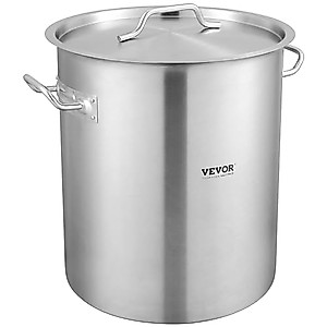 VEVOR Stainless Steel Stockpot, 42 Quart Large Cooking Pots, Cookware Sauce Pot with Strainer, Lid, and Handle, Heavy Duty Commercial Grade Stock Pot, Sanding Treatment, for Large Groups Events Silver