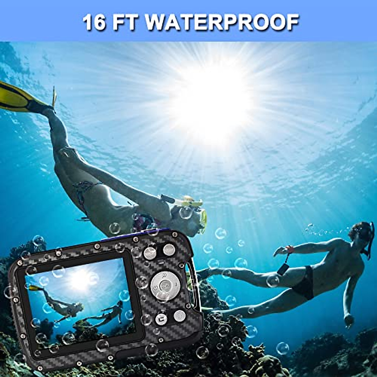 YEEIN 16FT Underwater Camera 30MP Waterproof Digital Camera with 32G Card and Rechargeable Battery, 18X Point and Shoot Camera for Boys Girls Children Teens Snorkeling Swimming Vacation(Blue)