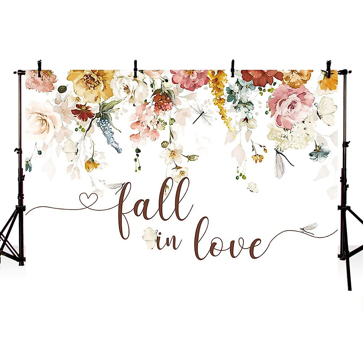 AIBIIN Fall in Love Backdrop Autumn Wedding Background Banner for Bridal Shower Party Decorations Colourful Floral Marry Anniversary Cake Table Banner Photo Booth Props 7x5ft
