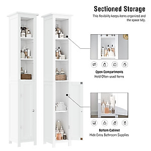 Fmlud Tall Bathroom Storage Cabinet, Bathroom Narrow Cabinet, Slim Storage Cabinet, with Adjustable Shelves and Door, Suitable for Bathrooms, Small Spaces, Kitchens, Living Rooms, White