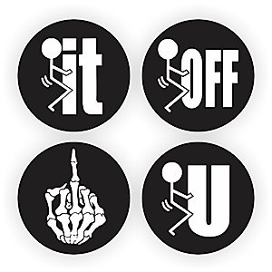 4 F%%k It F-You F-Off Flip Off Skull Hard Hat Stickers | Welding or Motorcycle Helmet Decals | Sarcastic Funny Labels