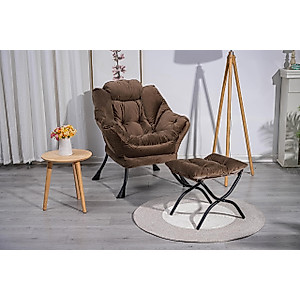 YOPTO Single Steel Frame Leisure Sofa-Chair with Armrests and A Side Pocket,Modern Cotton Fabric Lazy-Chair,Accent Contemporary Lounge Chair for Living Room Bedroom,Brown