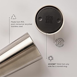 Circular & Co Stainless Steel Coffee Cup - 12oz - Insulated Reusable Travel Mug - Made from Recycled Stainless Steel - 100% Leakproof Coffee Mug - Fully Lockable - Insulated for 6 Hours