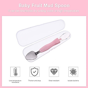 Zerodeko Silicone Baby Spoon, Baby Self Feeding Spoon with Fruit Scraper, First Feeder Spoon Safety Food Spoon for Infant, Toddler, Kids, Gifts for Babies, Parents (Pink)