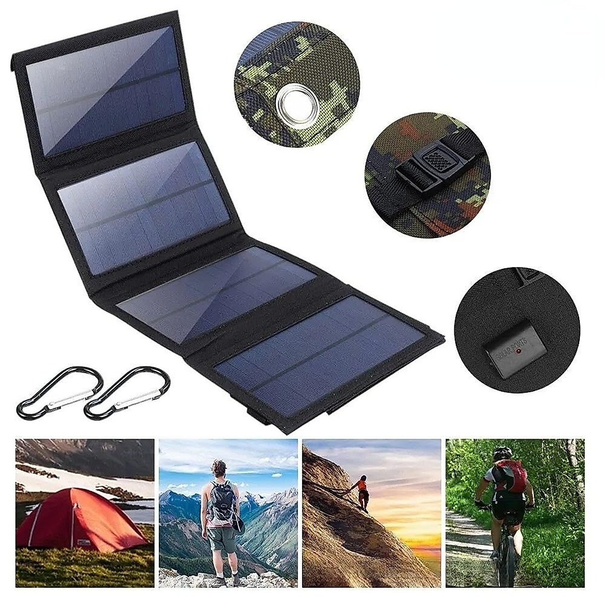 10W Foldable Solar Panel, 5V 1.38A(Max) Mini Portable Foldable Solar Cell Polycrystalline Silicon Solar Outdoor Charger Compatible with Cell Phones, Mini Fans for Outdoor Camping, Backpacking, Hiking