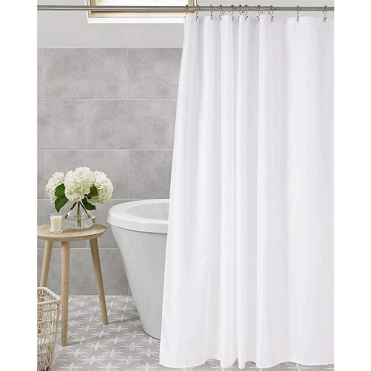 Amazer White Shower Curtain Liner Washable, 72 x 72 Inches, Fabric Shower Liner with 2 Bottom Stones, Waterproof 2-in-1 Shower Curtain and Liner, 12 Grommet Holes, Hotel Quality, White