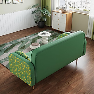 SZLIZCCC 55" Velvet Sofa Chair, Modern Low-Key Luxury Loveseat Sofa, Armrests and Pillows with Branch Jacquard Pattern, Golden Metal Legs (PU Green)