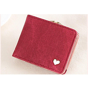 Small Wallets for Women Sweet Clutch Purse Heart Decoration Ladies Card Coin Holder (Red)