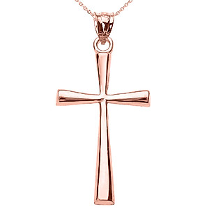 Religious Jewelry by FDJ 14K Rose Gold Simple Classic Flared Cross Pendant Necklace with Rolo Chain - 18"