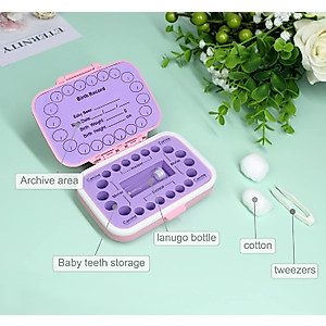 Vewye Baby Tooth Box Kids Keepsake Organizer Cute Children Tooth Fetal Hair Container with English Mark (Rainbow-Pink)