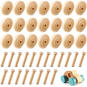 Civaner 36 Pack Wooden Wheels Toys for Crafts Wooden Craft Wheels Wooden Mini Wheels with Axle Pegs for Crafts DIY Toy Cars Painting Colors Wood Working Pegboards(1.25 Inches Diameter)