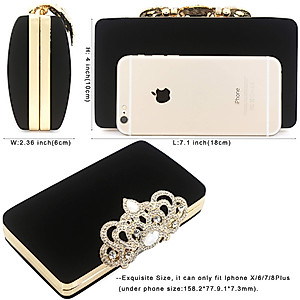 Dexmay Velvet Clutch with Rhinestone Crystal Crown Clasp Evening Bag for Formal Party Black Medium