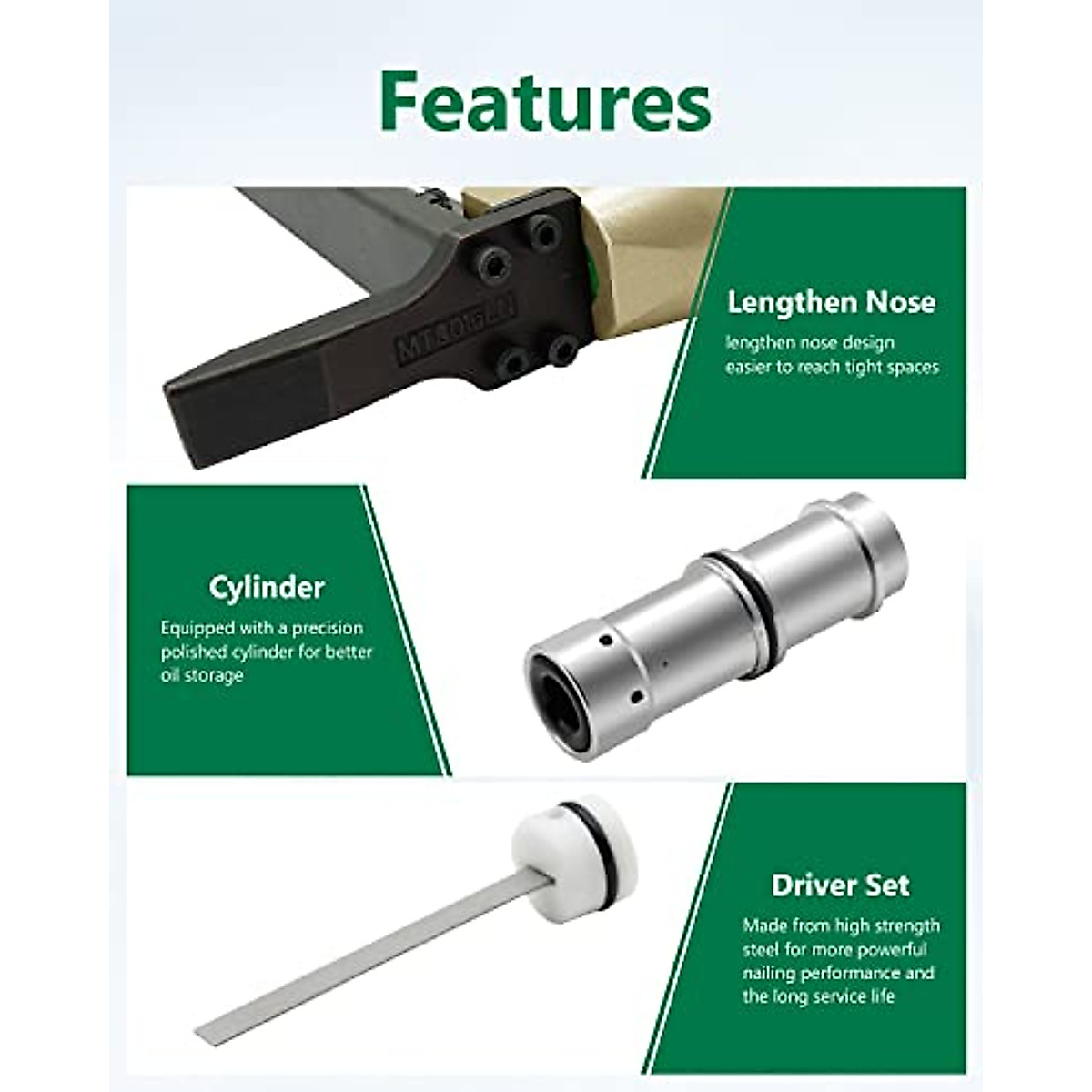 meite MT8016LN Pneumatic Upholstery Stapler 21 Gauge 80 Series 1/2-Inch Crown 1/4" to 5/8" Length Air Fine Wire Stapler Gun with Long Nose