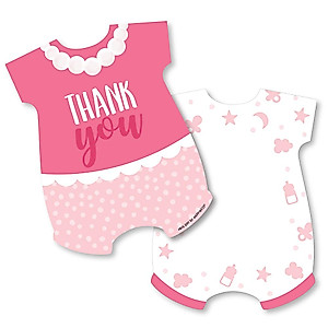 Big Dot of Happiness - Itâ€™s a Girl - Shaped Thank You Cards - Pink Baby Shower Thank You Note Cards with Envelopes - Set of 12