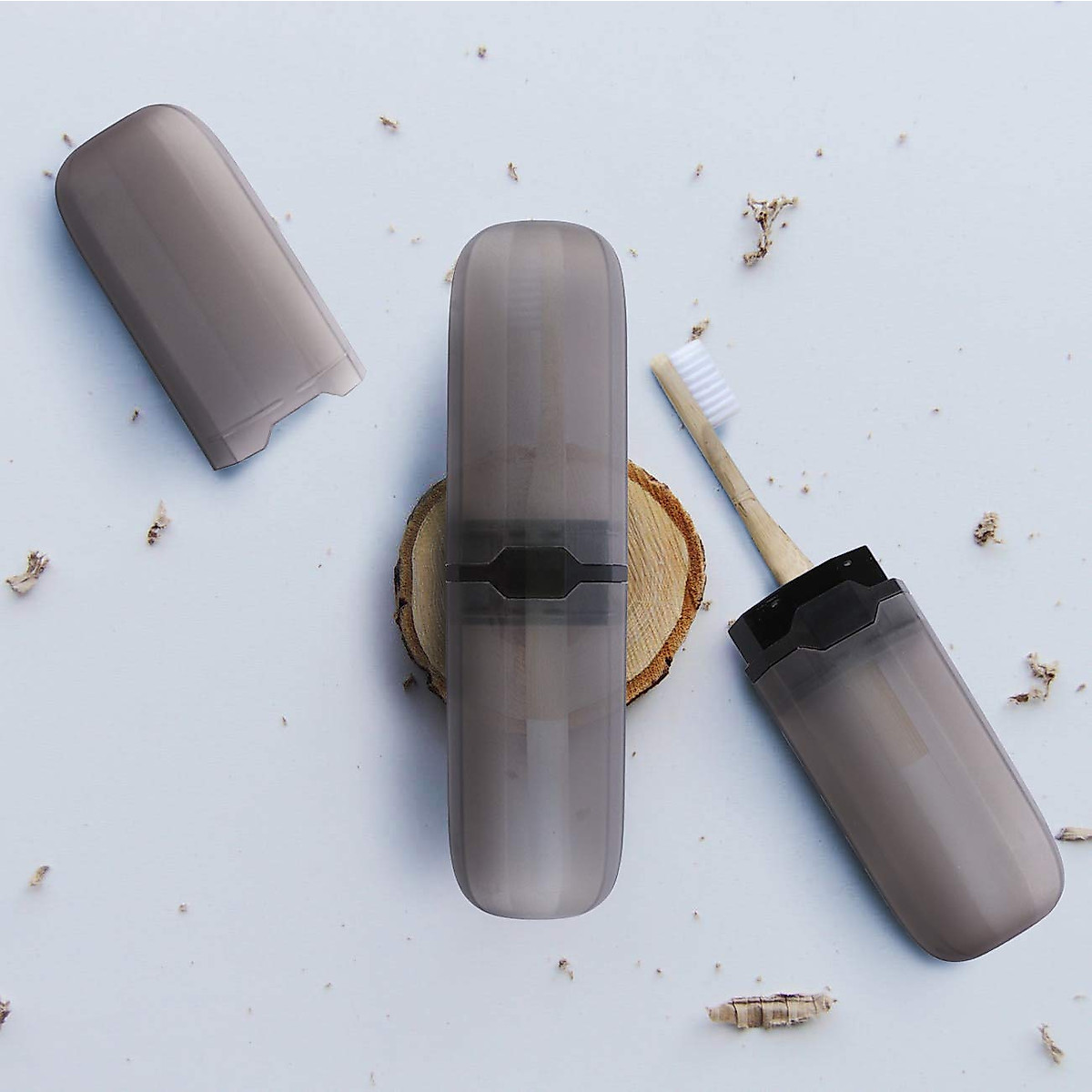 Yeeco Toothbrush Case 2 Packs, Transparent Black Toothbrush Travel Case, Plastic Toothbrush Holder Travel, 7.9”×2.1”×1.2” Portable Toothbrush Case for Traveling