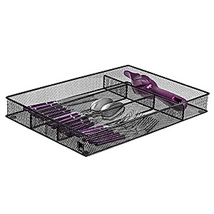Mindspace Cutlery Tray, 4 Compartments | Kitchen Utensil Drawer Organizer | Metal Silverware Organizer | The Mesh Collection, Black