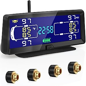 Hieha Tire Pressure Monitoring System, 7.84” Wireless Solar Rv TPMS with 4 Sensors for Travel Trailer Truck Fifth Wheel Motorhome, Real-time Monitoring Pressure and Temperature(0~198 PSI)