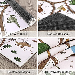 Lukinbox Kids Carpet Playmat Rug for Playroom, 4' x 6' Dinosaur Road Traffic Play Mat for Bedroom, Large Non-Slip Washable Children Nursery Area Rugs Baby Crawling Mat for Kids Room Safe Area