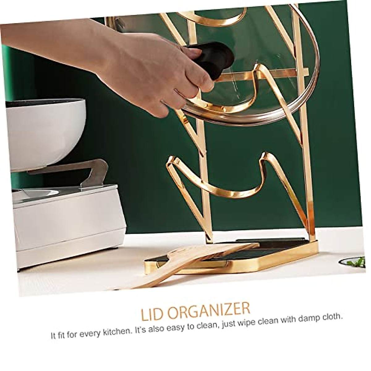 STOBAZA Wall Mounted Pot Lid Rack Utensil Rest Cutting Board Holder Pan Lid Organizer Rack Carbon Steel Lid Stand Kitchen Supplies Kitchen Organization Golden Shelf Storage PC