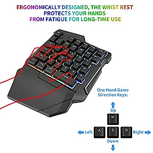 Half Hand Gaming Keyboard and Mouse Combo Laelr 35 Keys PUBG Wired Mechanical RGB LED Backlit Half Keyboard with Wrist Rest Wired Gaming Mouse Converter for Android IOS, Not support IOS 13.4 and above