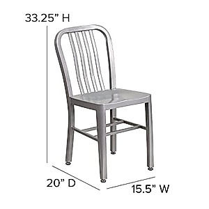 Flash Furniture Commercial Grade 2 Pack Silver Metal Indoor-Outdoor Chair