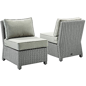 Crosley Furniture Bradenton 2-Piece Outdoor Chair Set, Wicker Patio Chairs for Conversation, Porch, Deck, Gray with Gray Cushions