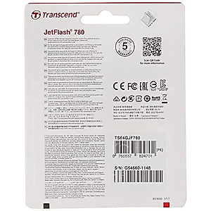 Transcend 64GB JetFlash 780 USB 3.0 Flash Drive (TS64GJF780), Black