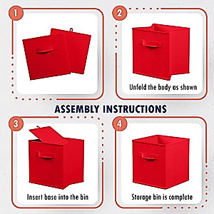 Ornavo Home Foldable Collapsible Storage Box Bins Shelf Basket Cube Organizer with Dual Handles - Set of 6-13 x 13 x 13 - Red