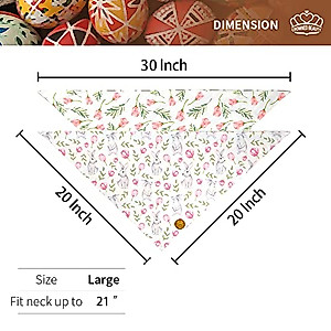 Crowned Beauty Easter Dog Bandanas Large 2 Pack, Bunnies Tulips Set, Plaid Adjustable Triangle Holiday Reversible Scarves for Medium Large Extra Large Dogs Pets