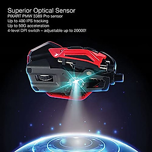 Mad Catz R.A.T. 8+ ADV Fully Adjustable Wired Gaming Mouse - Metal Base - 20000 DPI - 11 Programmable Buttons -4 User Profiles Stored Directly – Customize RGB LED- Tunable Weight System - Red