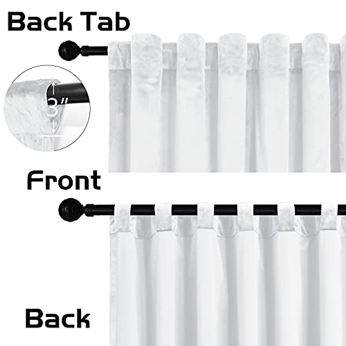 SNITIE White 84 in Long Velvet Curtains with Back Tab and Rod Pocket Thermal Insulated Soft Privacy Light Filtering Velvet Drapes for Bedroom and Living Room, Set of 2 Panels, 52 x 84 Inches Long