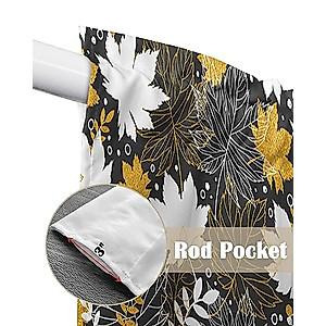 Autumn Maple Leaves Swag Curtains for Living Room/Kitchen/Bedroom/Bathroom, Yellow White Gold Leaf Black Backdrop Swag Valance Curtains Short Half Kitchen Topper Curtains Window Swag 2 Panels 28x36
