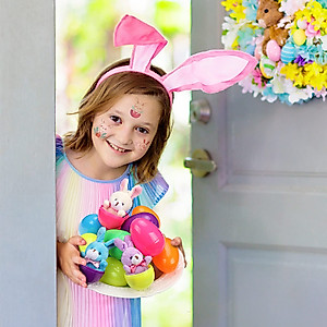 Hungdao 84 Set Filled Easter Eggs Bulk with Plush Bunny Easter Stickers Colorful Stuffed Plastic Easter Eggs with Toys Inside Easter Basket Fillers for Kids Toddlers Easter Party Favor Surprise Gifts