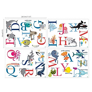 DECOWALL DS-8040 A-Z Ocean Alphabet Kids Wall Stickers Wall Decals Peel and Stick Removable Wall Stickers for Kids Nursery Bedroom Living Room (Small) d?cor