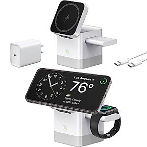 Wuohutu 3 in 1 Cube Wireless Charger for MagSafe, 15W Fast Wireless Charging Station Compatible with MagSafe Charger for iPhone 15/14/13/12 Series, Apple Watch, AirPods (Adapter Included)