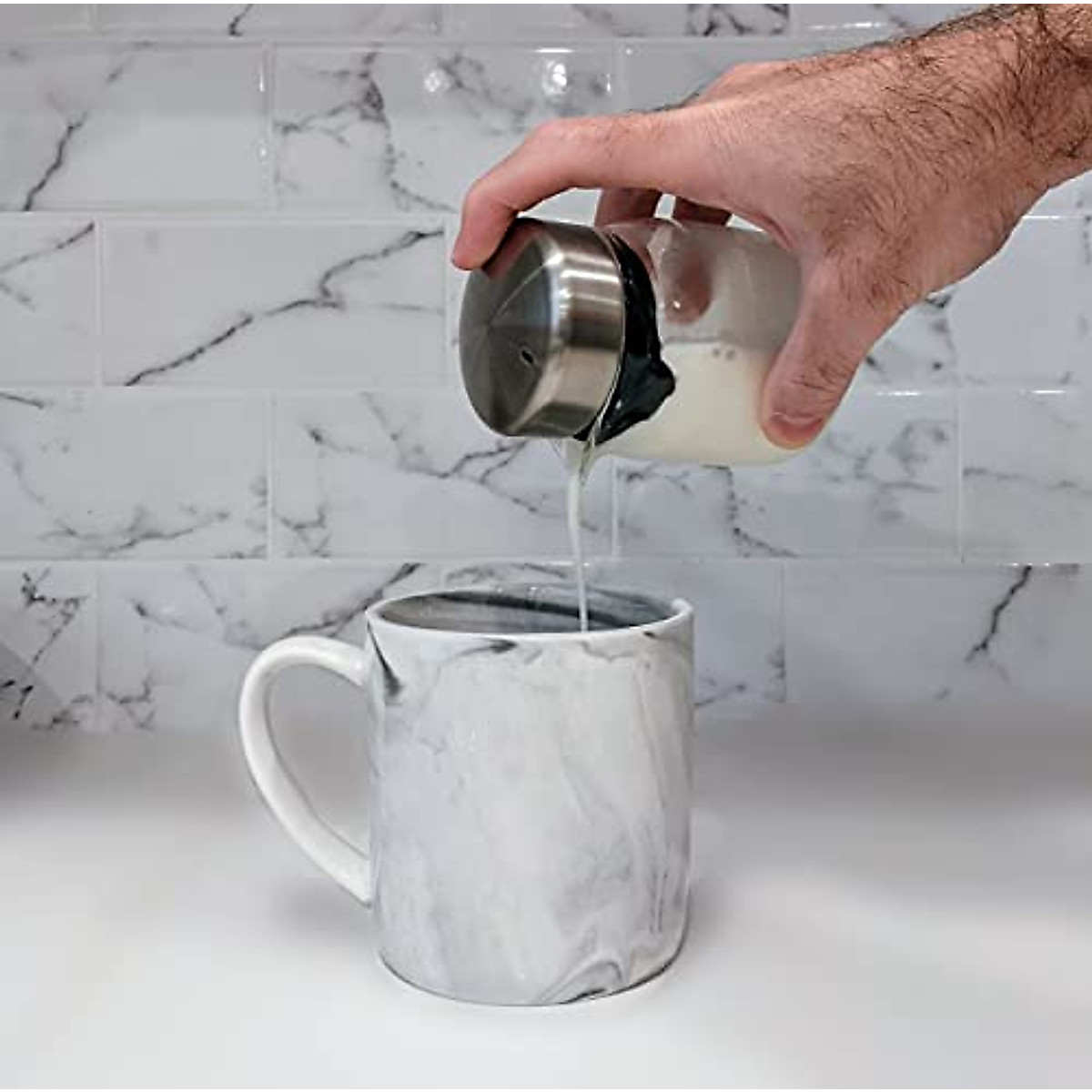 J&M DESIGN Sugar Bowl With Lid And Spoon Creamer & Dispenser Bowls Set For Kitchen Countertop Coffee Bar Accessories Containers Glass Milk Carton 7oz Holder Sugar Container Jar Stainless Steel Lid