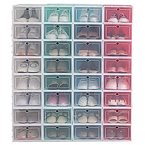 Cabilock 6pcs Transparent Pink Shoe Box Stackable Foldable Storage Shoe Box Clear Plastic Shoe Boxes Dust Proof Shoes Boxes for Home Room Sneakers High Heels Slippers