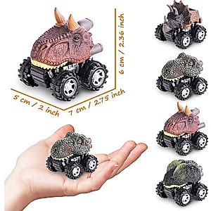 Dinosaur Toys for 3-7 Year Old Kids, Pull Back Dinosaur Cars for Kids, 4 Pack Set Car Toys, Gift Toys Dino Cars