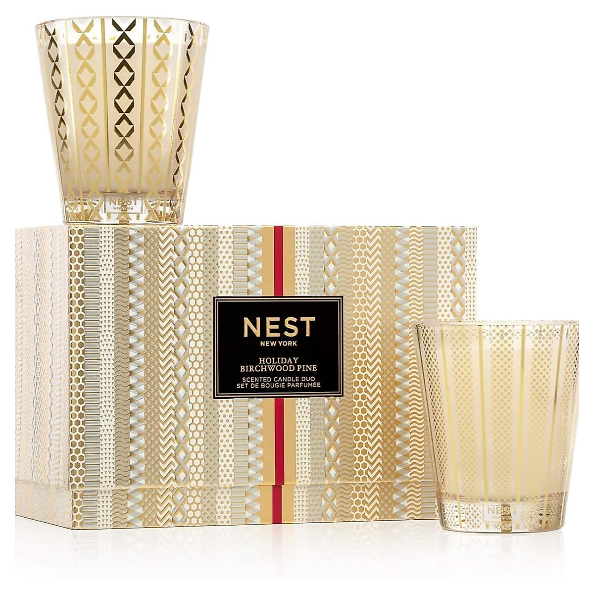NEST New York Scented Classic Candle Set - Includes Holiday (8.1 oz) + Birchwood Pine (8.1 oz) - Up to 60-Hour Burn Time - Reusable Glass Vessel