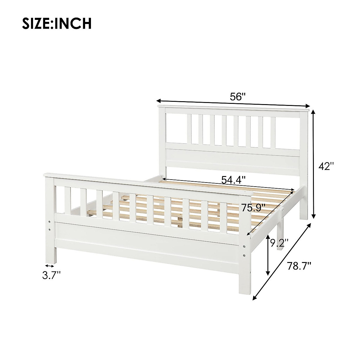 Harper & Bright Designs White Full Size Platform Bed Frame with Headboard and Footboard, Wooden Full Bed Frame with Sturdy Slat Support, Full Size Bed Frame for Bedroom, No Box Spring Needed (White)